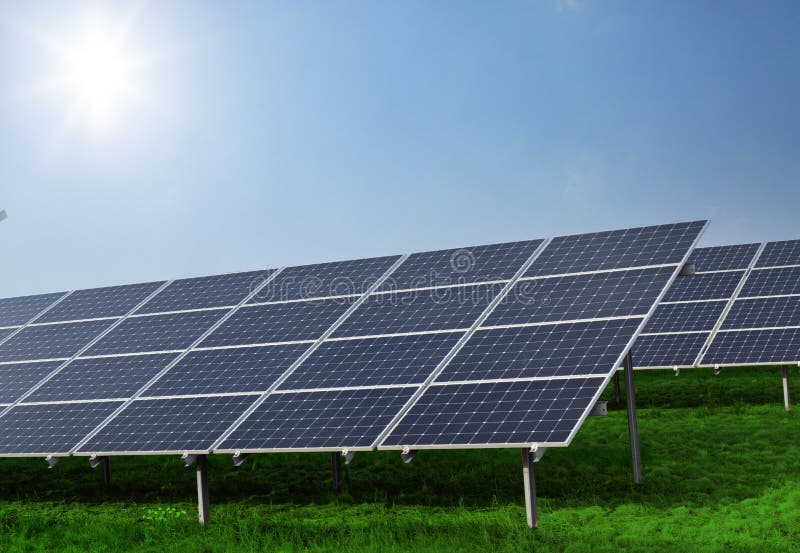 Solar Panel on Blue Sky Background. Solar Panel on Dramatic Sunset Sky ...