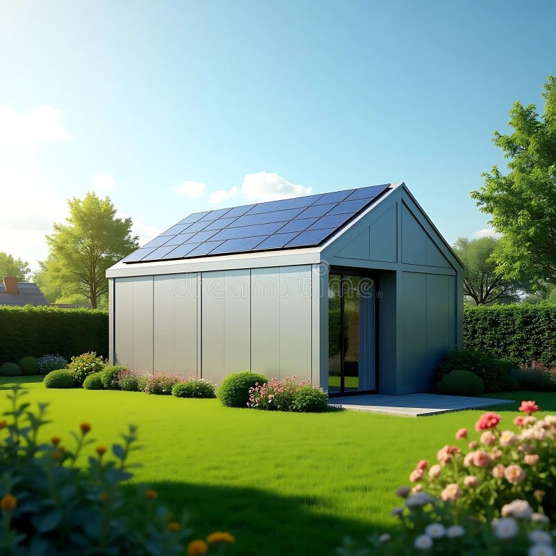 Solar Panels on a Garden Shed Stock Illustration - Illustration of ...