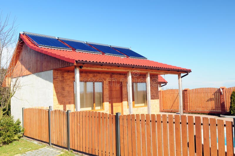 Solar Panels on a Small House Stock Image - Image of cell, ecology ...