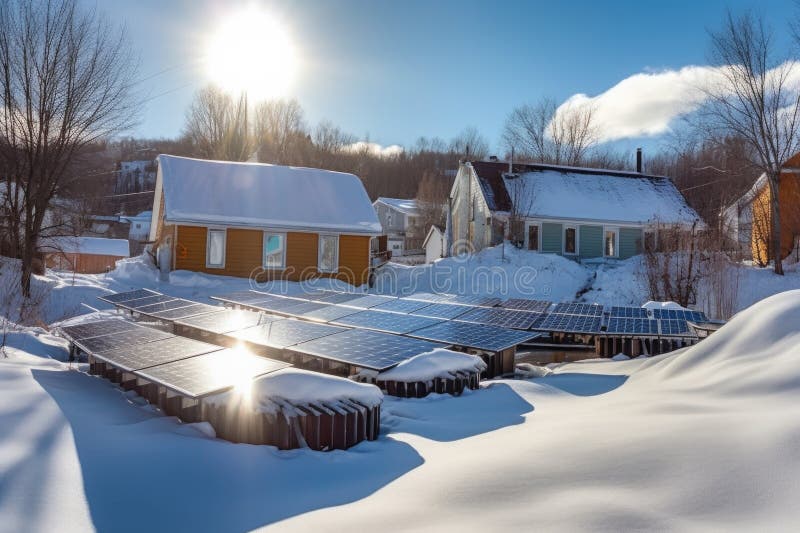 Solar Panels with Snow Melting in the Sun Stock Illustration ...