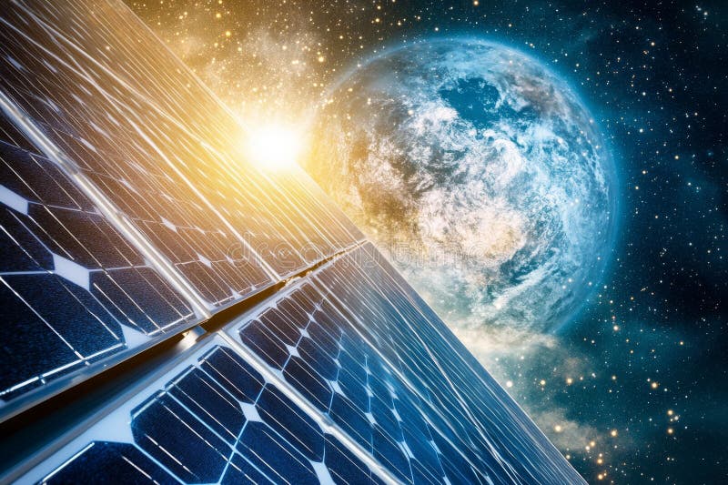 Solar Panels in Space Above Our Planet Capture Sunlight during the Time ...