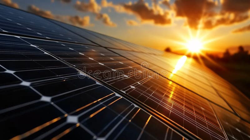 Solar Panels Sparkle in the Setting Sun Stock Illustration ...