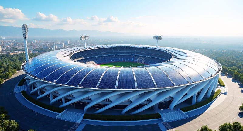Solar Panels on a Stadium Roof AI GENERATED IMAGE Stock Illustration ...