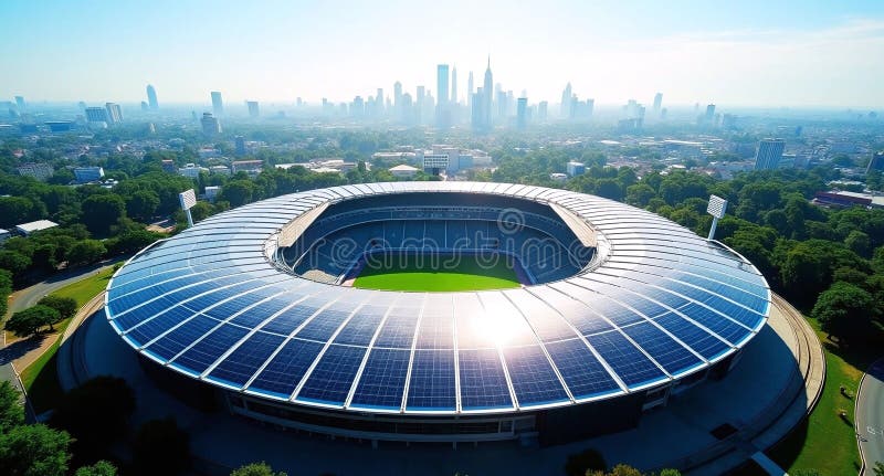Solar Panels on a Stadium Roof Top View AI GENERATED IMAGE Stock ...