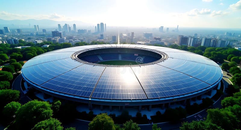 Solar Panels on a Stadium Roof Top View AI GENERATED IMAGE Stock ...