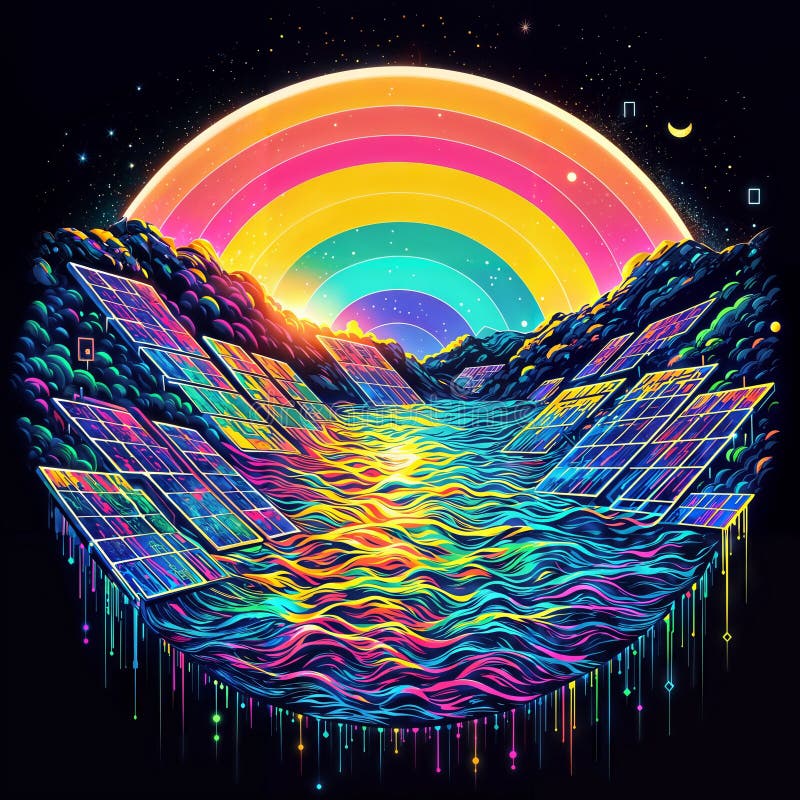 Solar Panels on the Background of the Rainbow., Generative Ai Stock ...