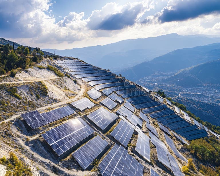 Solar Panels on Steep Mountainside Showcasing Engineering Challenges ...