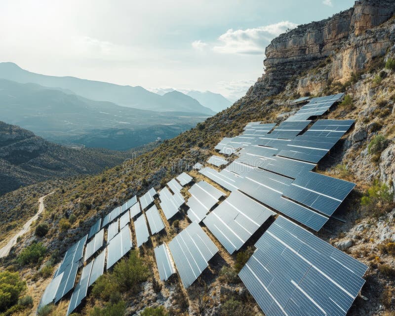 Solar Panels on Steep Mountainside Showcasing Engineering Challenges ...