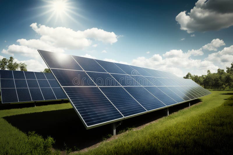 Solar Panels with Sun stock illustration. Illustration of energy ...