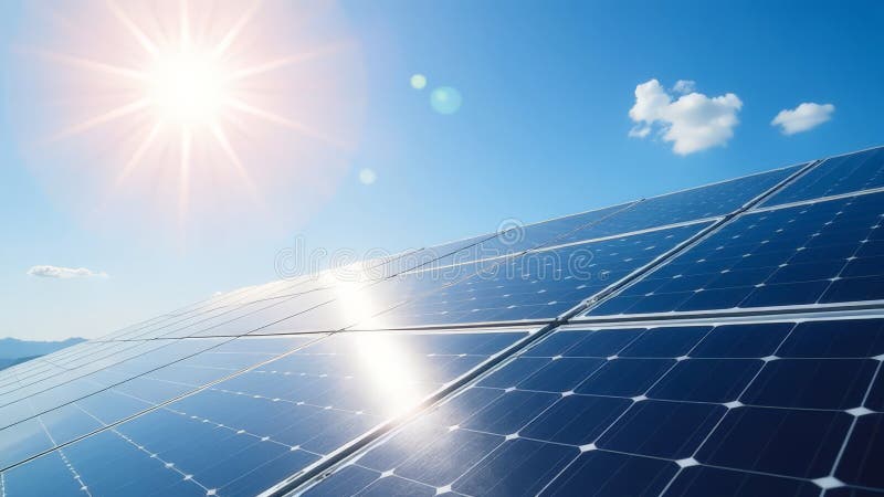 Solar panels with sun rays stock illustration. Illustration of ...