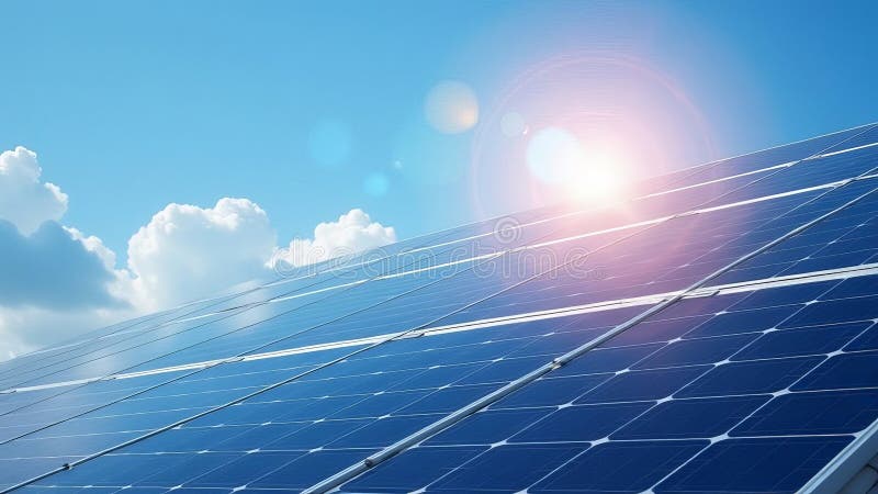 Solar panels with sun rays stock illustration. Illustration of ...