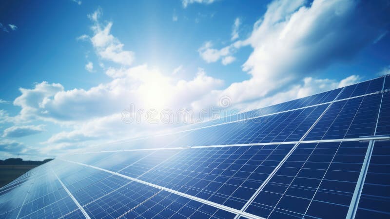 Solar Panels, Sun Shining Bright Blue Sky , AI Generated Image Stock ...