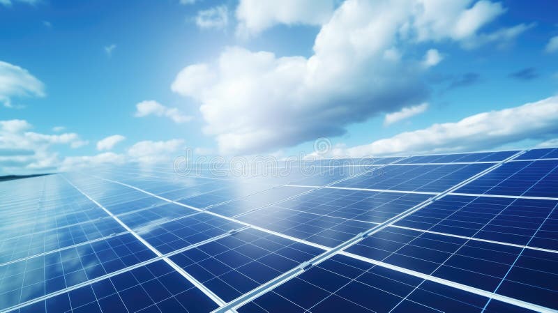 Solar Panels, Sun Shining Bright Blue Sky , AI Generated Image Stock ...