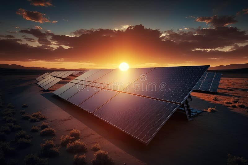Solar Panels with Sun stock illustration. Illustration of sunrise ...