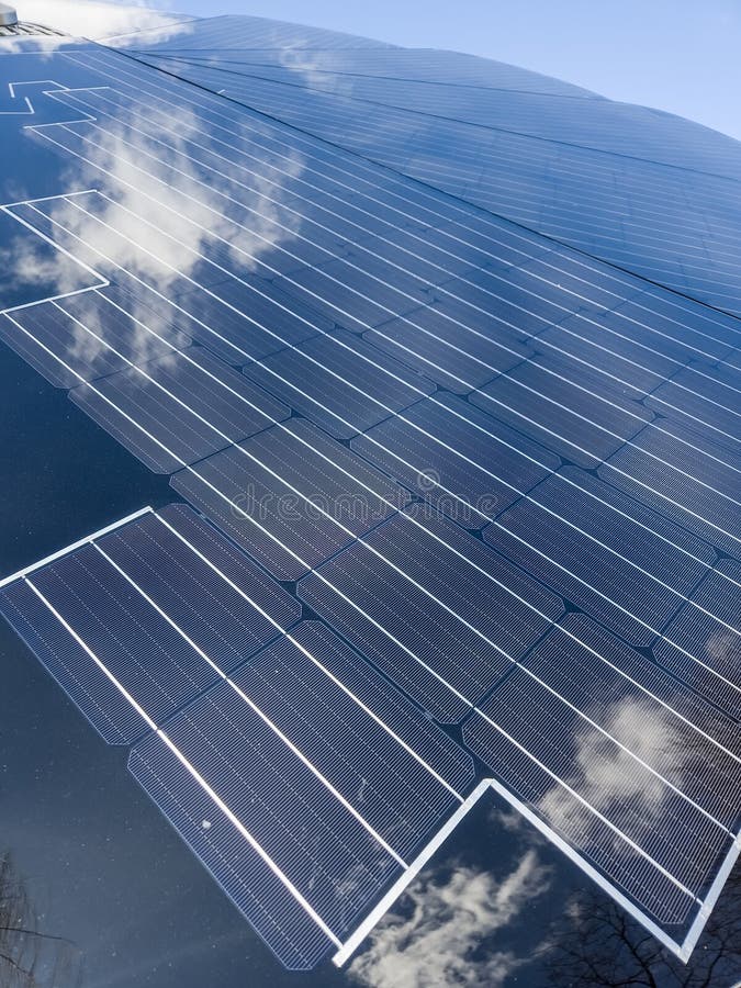 Solar Panels on a Sunny Day with Clouds and Trees Stock Image - Image ...