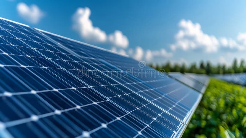 Solar Panels in Sunny Field Stock Illustration - Illustration of ...