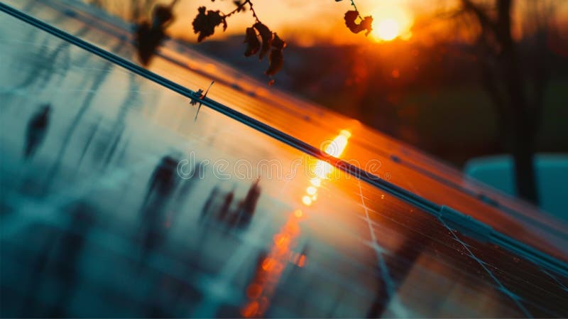 Solar Panels in Sunrise Rays, Sunrise Reflection in Solar Panels, Stock ...