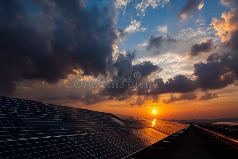 Solar Panels Sunset Dramatic Clouds Golden Hour Stock Photos - Free ...