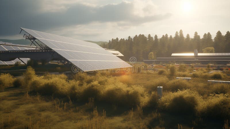 Solar Panels at Sunset. Solar Energy Concept Stock Illustration ...