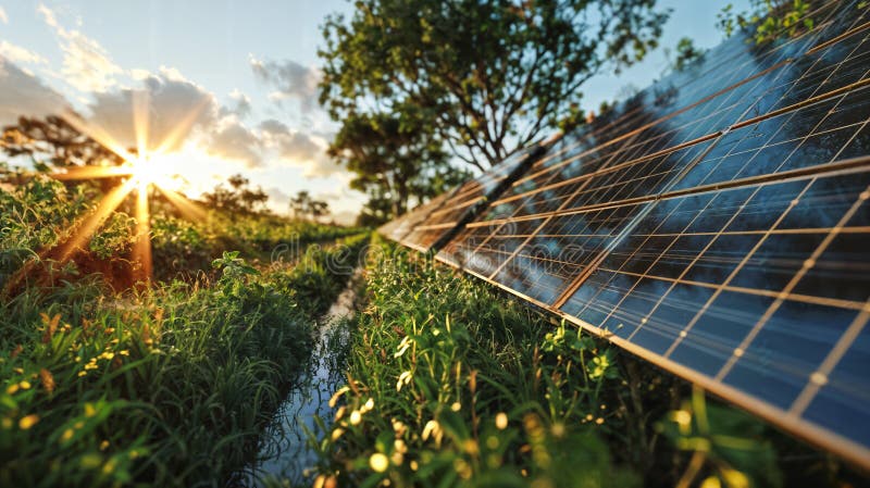 Solar Panels at Sunset in Field. Created with Generative AI Stock ...