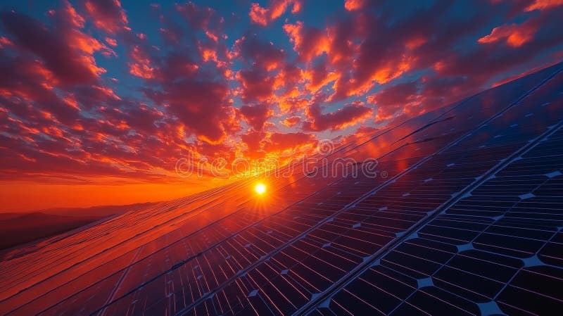 Solar Panels at Sunset Generative AI Stock Illustration - Illustration ...