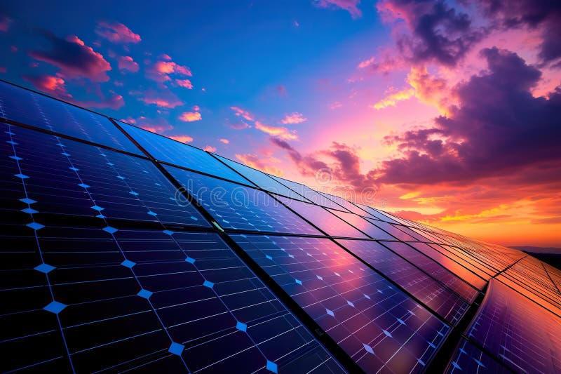 Solar Panels on the Sunset Sky Background. the Concept of Renewable ...