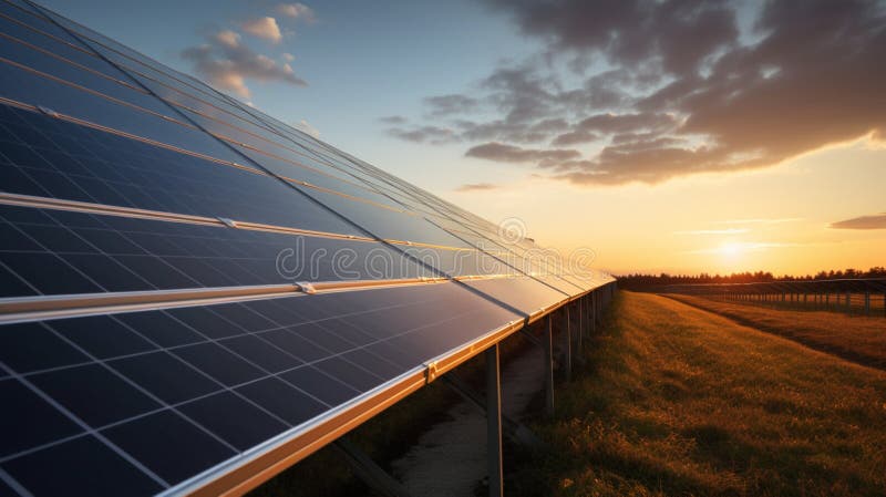 Solar panels at sunset stock photo. Image of renewable - 304083760