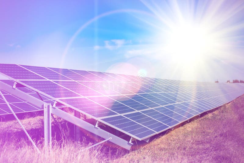 Solar panels with sunshine stock image. Image of power - 161153509