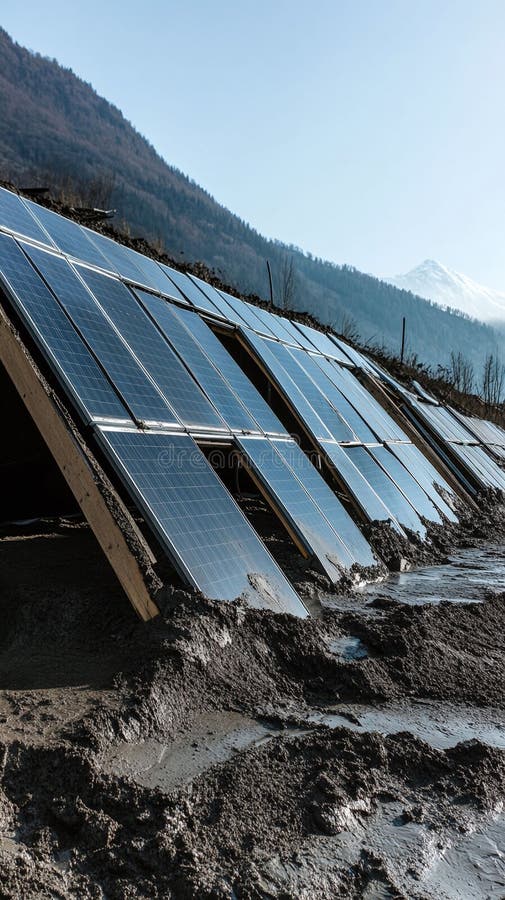 Solar Panels Tilted and Broken after a Mudslide Hit the Area Stock ...