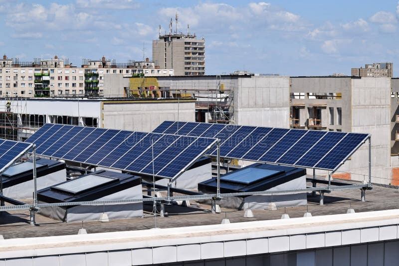 Solar Panels on the Top of a Building Stock Image - Image of energy ...