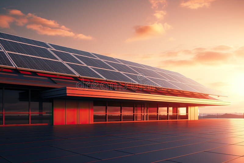 Solar Panels on Top of a Building in Sunset. Generative AI Stock ...