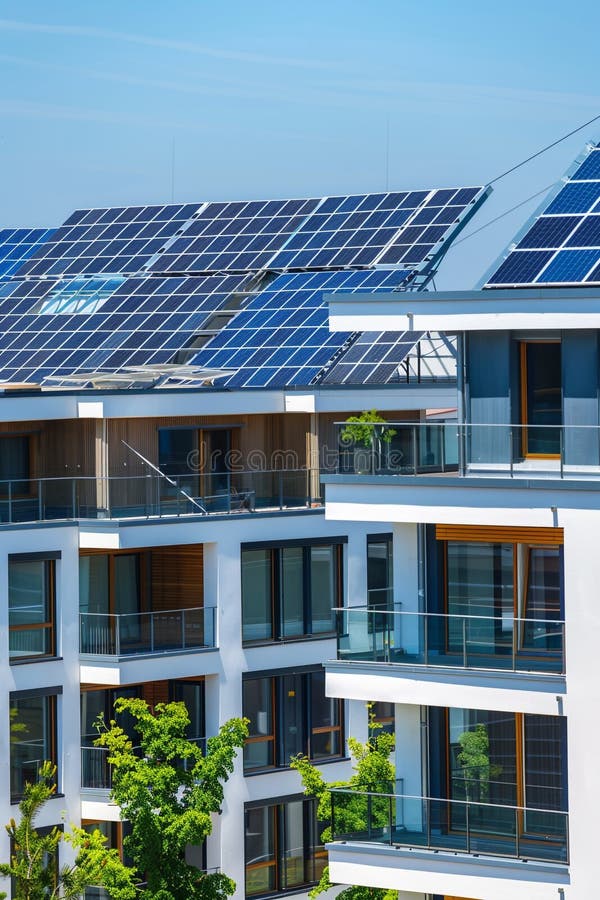 Solar Panels on Top of a Modern Residential Complex Stock Illustration ...