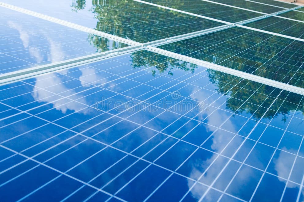 Solar Panels with Tree Reflection Stock Photo - Image of panel, pattern ...