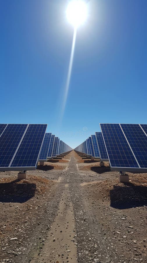 Solar Panels Under the Bright Sun in a Desert, Renewable Energy Concept ...