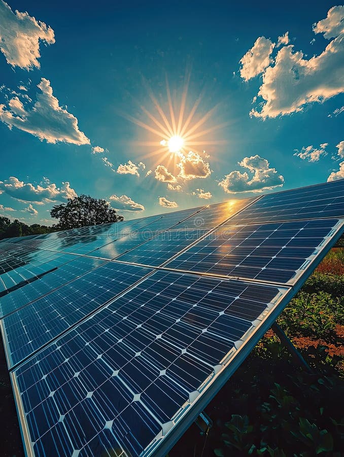 Solar Panels Under Bright Sunlight. Stock Illustration - Illustration ...