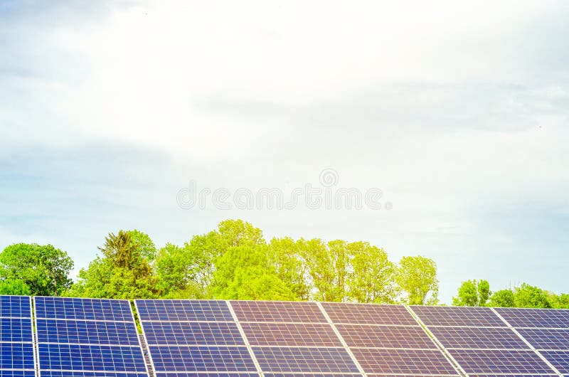 Solar Panels Under a Cloudy Sky. Solar Energy Stock Image - Image of ...