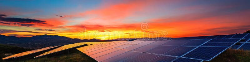 Solar Panels Under a Vibrant Sunset, Representing Clean Energy and ...