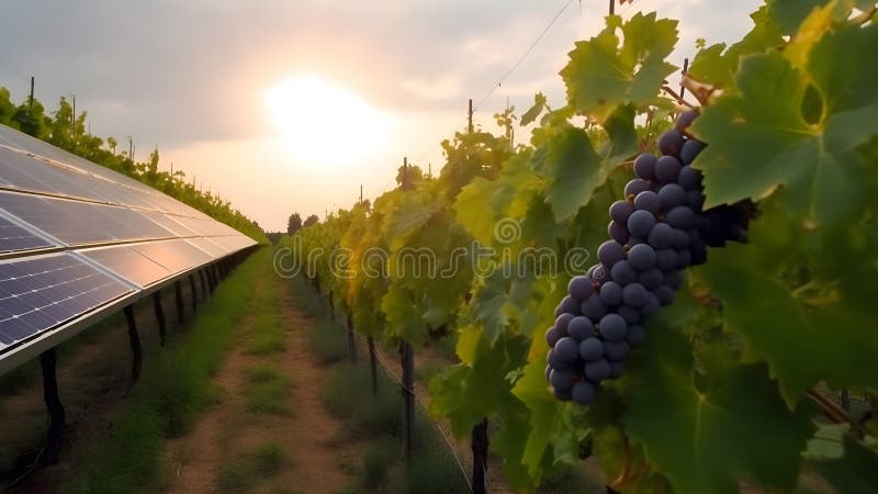Solar panels in vineyard stock illustration. Illustration of green ...