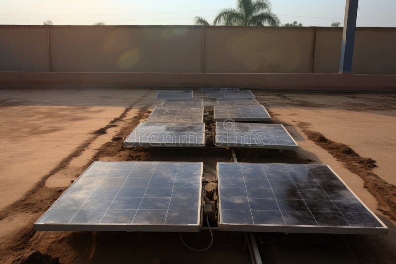 Solar Panels with Visible Dust and Dirt before Cleaning Stock ...