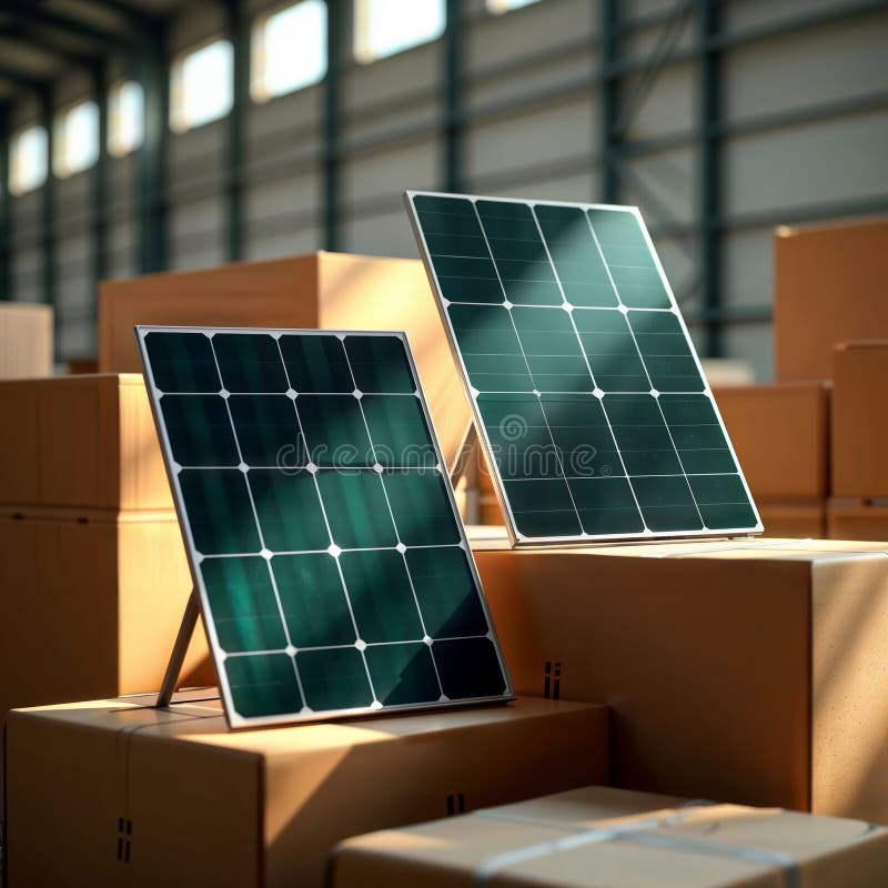 Solar Panel Logistics in Industrial Setting, Generative Ai Stock ...