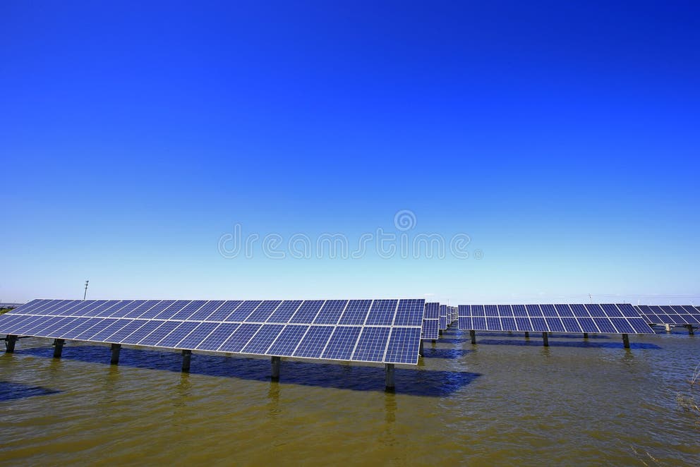 Solar panels on the water stock photo. Image of electronic - 225162840