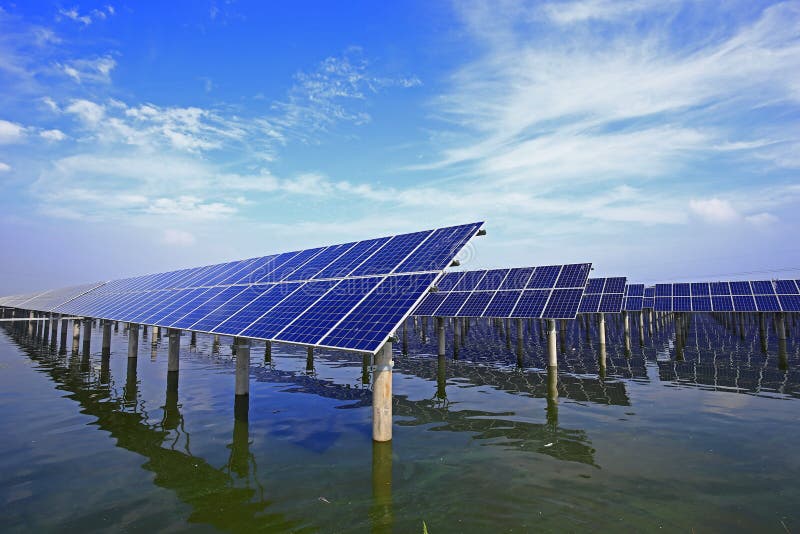 Solar panels on the water stock photo. Image of photovoltaic - 239057868