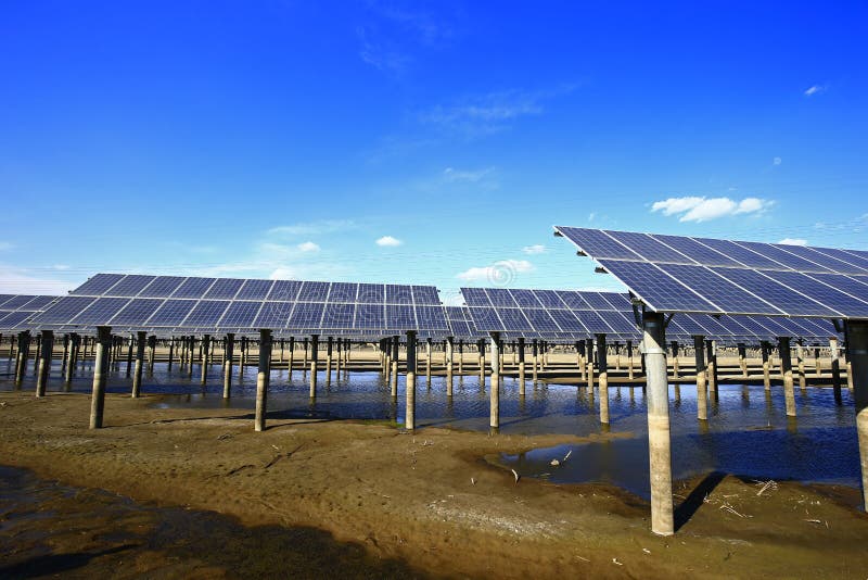 Solar panels on the water stock image. Image of energy - 263294205