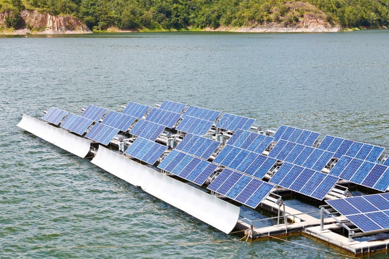 Solar panels on the water. stock image. Image of photocell - 27322523