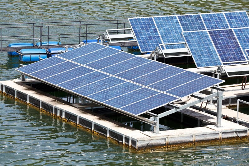 Solar panels on the water. stock image. Image of photocell - 27322523