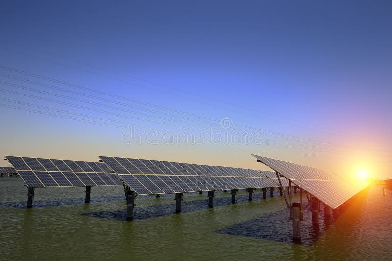 Solar panels on the water stock photo. Image of solar - 275425114