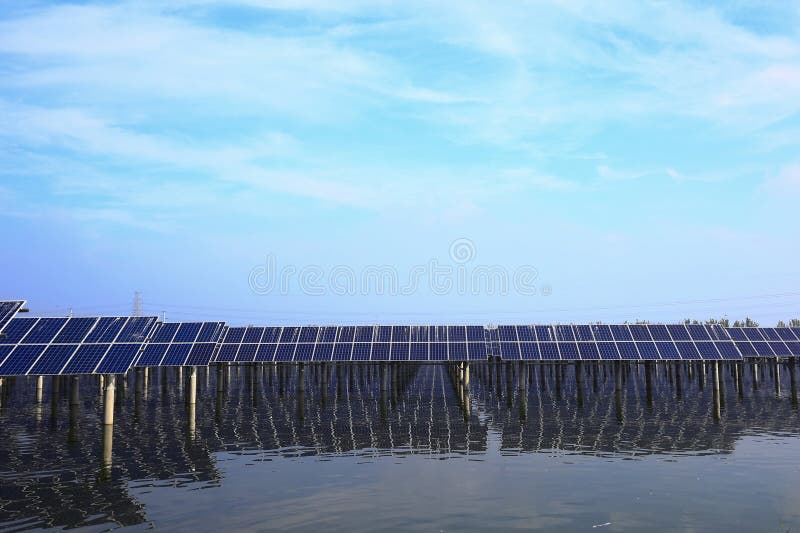 Solar panels on the water stock photo. Image of electrical - 302522706
