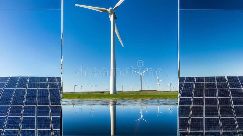Solar Panels in the Wind, Renewable Energy Stock Illustration ...