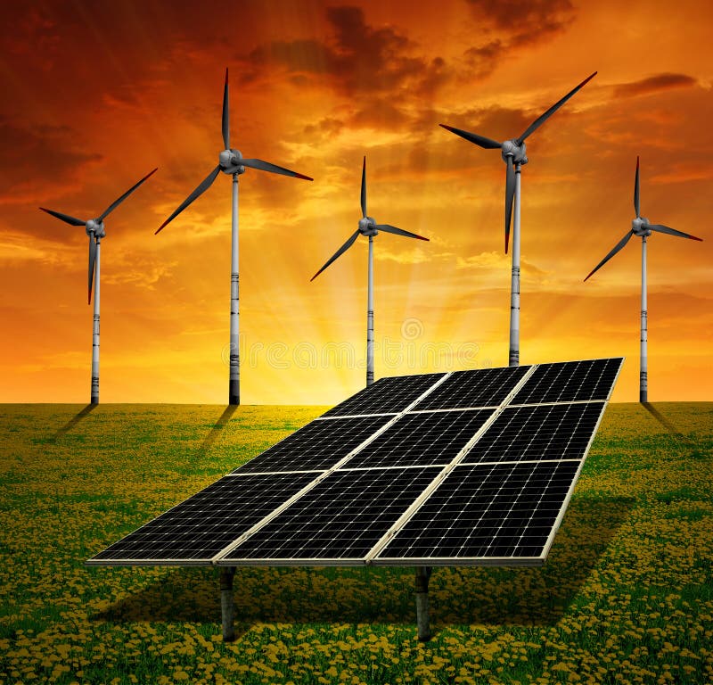 Solar Panels and Wind Turbine Stock Image - Image of ecological ...