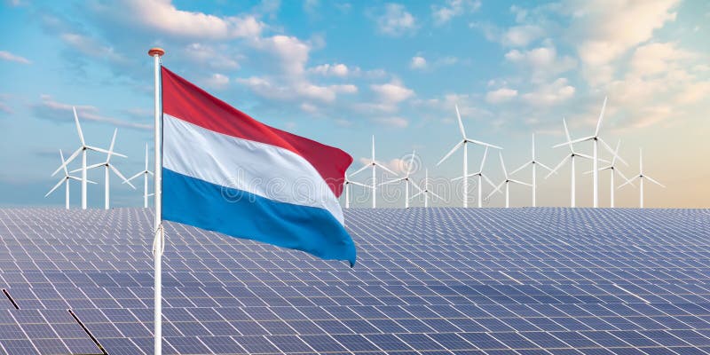 Solar Panels and Wind Turbines with Dutch Flag Stock Photo - Image of ...